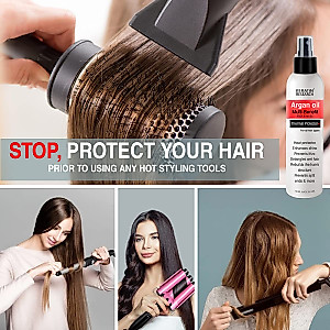 Thermal Hair Protector Spray - Enhances Shine, Eliminates Frizz, Detangles, Prevents Split Ends, Replenishes Nutrients, Heat Activated for Styling