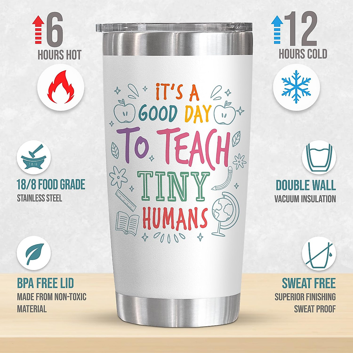 AXIARA Teacher Appreciation Gifts - 20 oz Stainless Steel Insulated Coffee Tumbler with Lid - Teachers Day Graduation Birthday Christmas Thank You Appreciation Gifts For Teacher Women Coworkers
