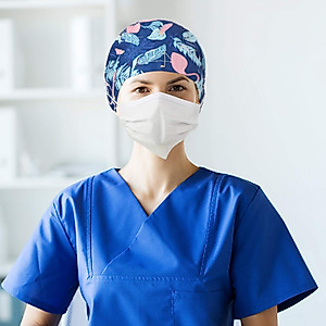 SATINIOR 6 Pieces Adjustable Turban Caps with Button and Sweatband Bouffant Printed Covering Hat for Women Men