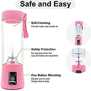 WENPIC-Portable Blender USB Rechargeable - Portable Blender for Shakes & Smoothies - 6 Blades, Fruit & Vegetable Juicer - For Travel Sports Kitchen - Mini Blend Jet 2 Portable Blender (Upgraded Version, Pink)