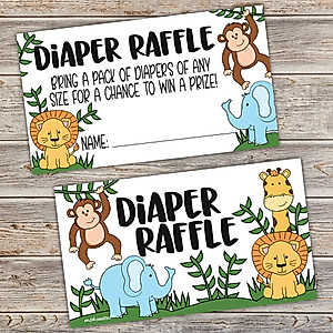 50 Safari Jungle Animals Diaper Raffle Tickets for Baby Shower - Invitation Inserts