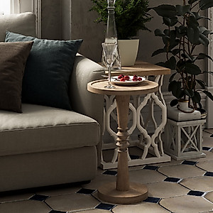 COZAYH Pedestal Small Drinking Table, Farmhouse Tray Top End Table, Distressed Finish, Wood Color