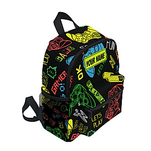 Glaphy Custom Kid's Name Backpack, Colorful Video Game Toddler Backpacks for Daycare Travel, Personalized Name Preschool Bookbags for Boys Girls