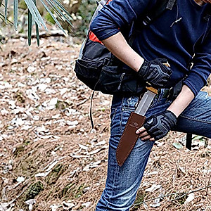 Mossy Oak 14-inch Bowie Knife, Full-tang Fixed Blade, Wood Handle Hunting Knife with Leather Sheath for Camping, Hiking, Survival