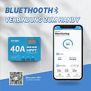 Redodo 40 Amp MPPT 12V/24V DC Input Solar Charge Controller with Built-in Bluetooth Module, Parameter Adjustable LCD Display LED Indicators