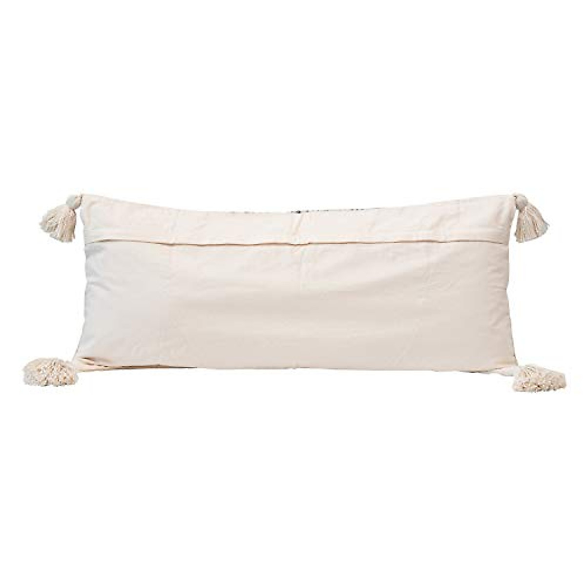 Creative Co-Op Woven Cotton Blend Lumbar Variegated Grey Yarns & Tassels, Cream Color Pillow, 1 Count (Pack of 1)