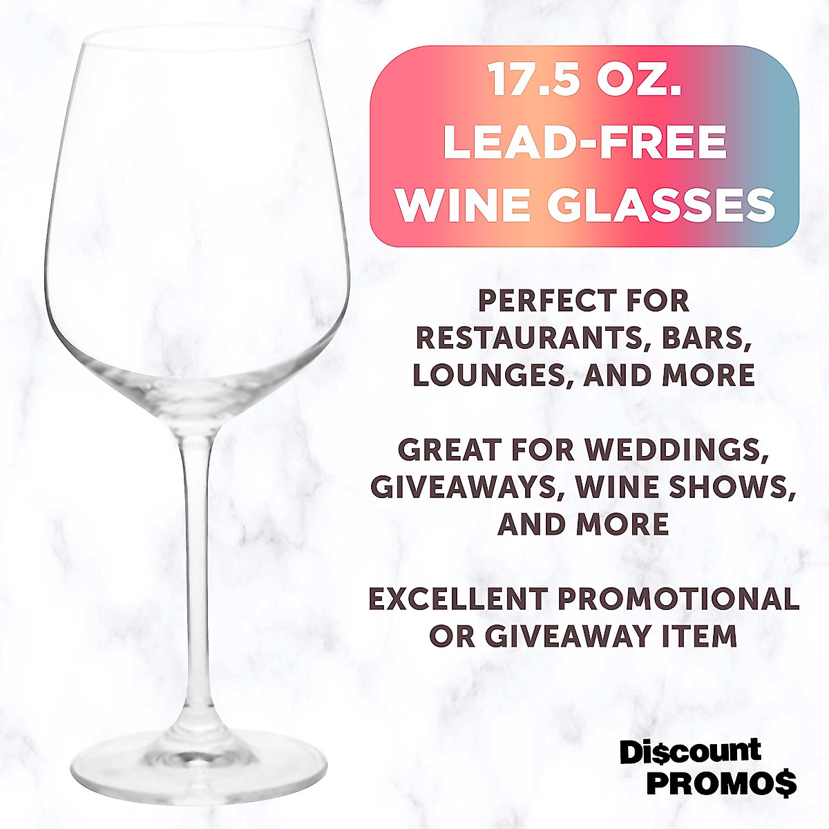 DISCOUNT PROMOS Crystal Wine Glasses 17.5 oz. Set of 12, Bulk Pack - Restaurant Glassware, Perfect for Red Wine or White Wine - Clear
