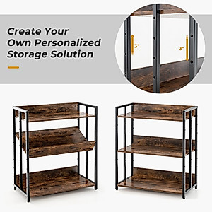 Giantex 3-Tier Bookshelf, Industrial 32" Tall Small Book Shelf with Adjustable Shelves, Adjustable Foot Pads, Anti-Toppling Device, DIY Wooden Floor Open Display Shelving, Bookcase Shelf Rack