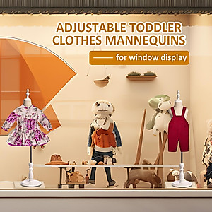 Geetery 2 Pcs Child Kids Dress Form Mannequin 2-3 Years Old Adjustable Toddler Clothes Mannequins Child Display Body Bust Forms with Wooden Base for Sewing Window Counter Display , White