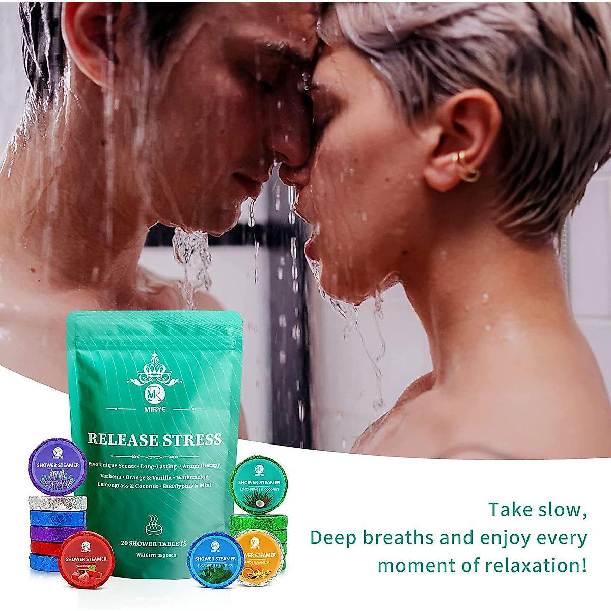 MR Shower Steamers Aromatherapy, 20-Pack Shower Bombs Organic with Verbena, Orange&Vanilla, Watermelon, Lemongrass&Coconut, Eucalyptus&Mint Essential Oil, Birthday Mothers Day Gifts for Her