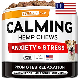 Hemp Calming Chews for Dogs - Dog Calming Treats - Anxiety Relief Treats - Dog Calming Chews - Stress - Sleep Calming Aid - Health & Wellness Supplements for Dog Separation Barking - 60 Treats