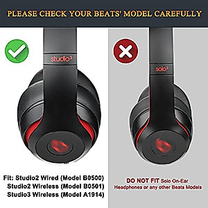 SoloWIT Replacement Ear Pads Cushions for Beats Studio 2 & Studio 3 Wired & Wireless Headphones, Earpads with Soft Protein Leather, Noise Isolation Memory Foam - Black