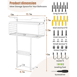 Towel Racks for Bathroom Wall Mounted - Bath Wall Towel Holder Set Above Toilet Storage, Rolled Towel Shelf Organizer for Small Bathroom All White, Wood Vertical Towel Rack for Bathroom Wall Decor