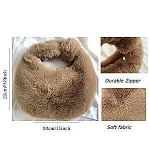 XPONNI Fuzzy Dumpling Bag, Cute Fluffy Bags Y2k, Cute Mini Handbags, Faux Fur Bag with Zipper, Soft Knotted Bag