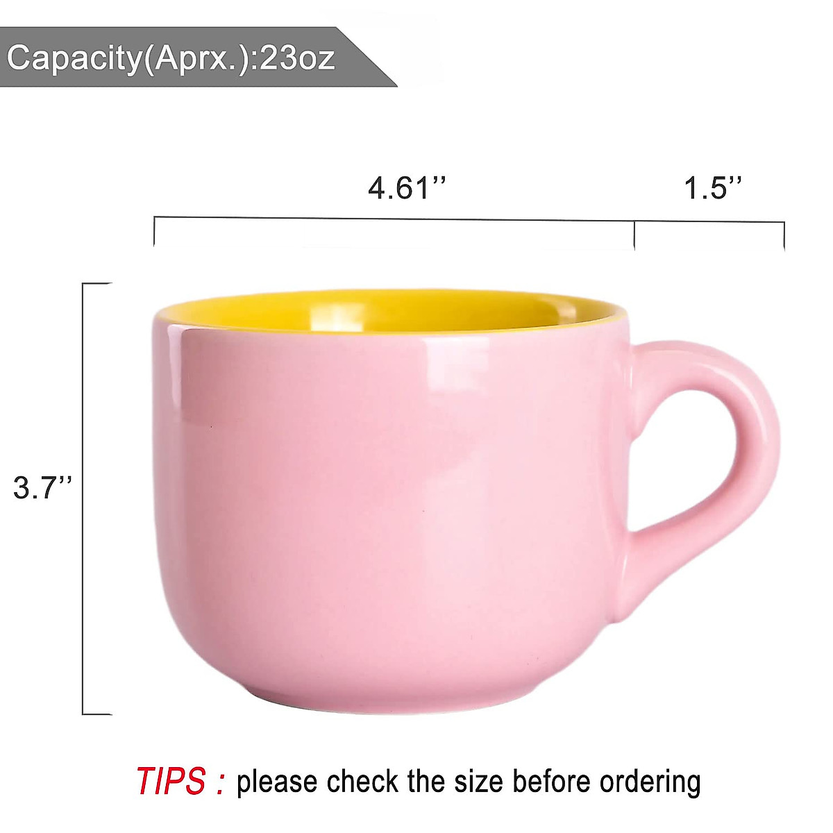 WHJY Simple Ceramic Soup Mugs with Lid, 22 oz Soup Cups with Handle, Microwave Oatmeal Bowl Coffee Mug with Lid and Handle for Milk, Tea, Fruit, Ice Cream Cereal Coffee - Pink