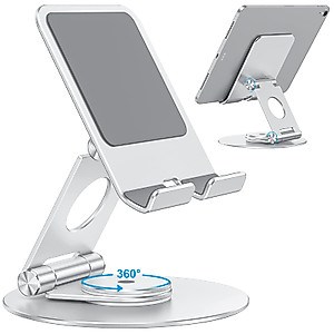 OMOTON Swivel Tablet Stand for iPad with 360 Rotating Base, Foldable Adjustable Holder for Drawing, Compatible with iPad Pro/Air/Mini and More, Silver