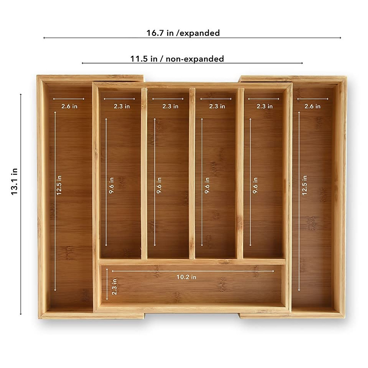 Noveltia Bamboo Expandable Silverware Drawer Organizer with 5-7 Compartments. Kitchen Cutlery Holder Storage Tray with Dividers for Utensils, Flatware, Office Supplies, Forks, Spoons, Jewelry