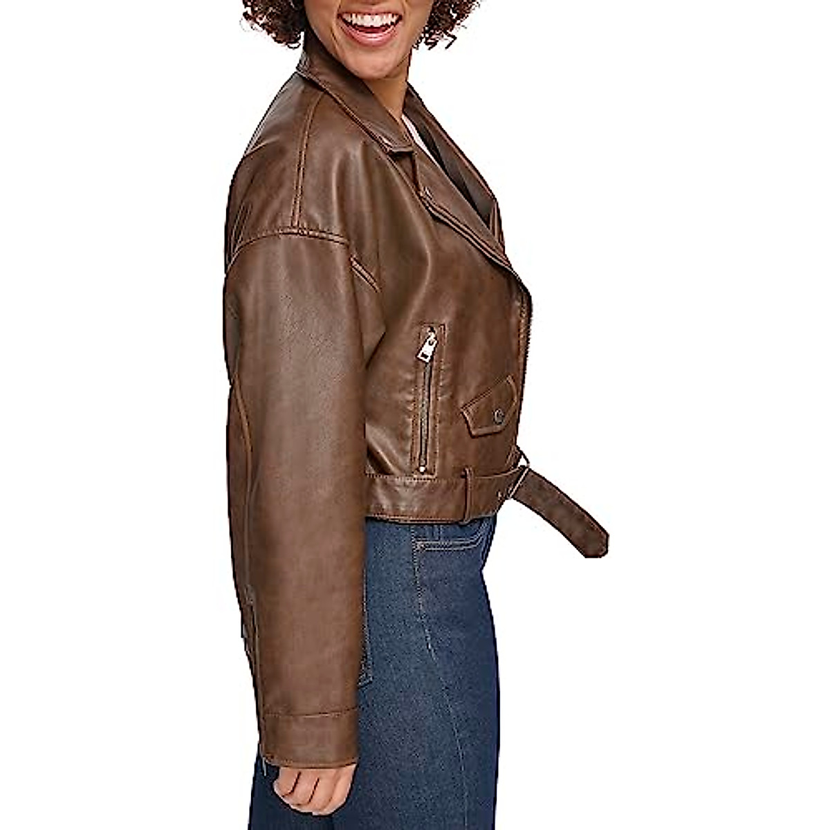 Levi's Women's Faux Leather Cropped Moto Jacket, Saddle