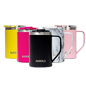 NAYAD Metro Stainless Steel Vacuum Insulated Thermos Coffee Mug, Travel Water Bottle with Lid for Iced Cold/Hot Drinks (Black, 15 oz)