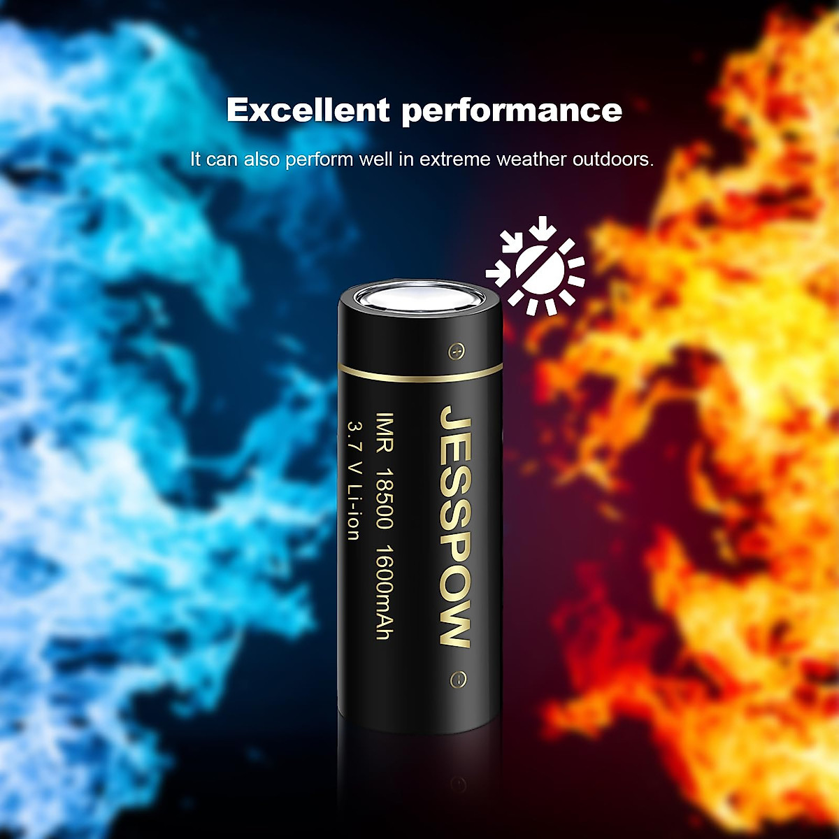 JESSPOW 18500 Rechargeable Batteries with Flat Top, IMR 18500 Rechargeable Li-ion Battery 1600mAh 3.7V for Flashlight, Solar Garden Light (4 Pack)