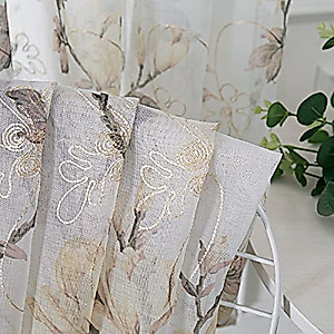 Tollpiz Floral White Sheer Valance Curtains Flower Print Vine Embroidery Bedroom Curtain Valances Rod Pocket Voile Window Curtains for Living Room, 54 x 16 inches Long, Set of 1 Panel