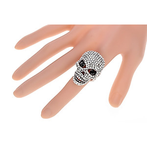 Szxc Women's Skull Stretch Ring Fit Finger Size 7 to 9, Elastic Band Ring, Moving Jaw, Silk Scarf Holder, Women Biker Jewelry