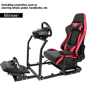Minneer Racing Simulator Cockpit with Racing Seat V2 Support Game Support Stand Up Simulation Driving Bracket for Logitech G29,G27,G25, G923 Racing Steering Wheel Stand Without Wheel and Pedals (RED)