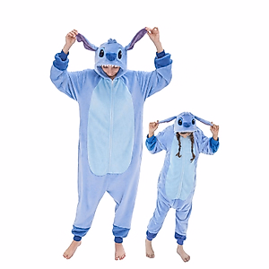 GONAAP Unisex Adult Stitch Onesie Pajamas Animal One Piece Costume Cosplay Sleepwear (Stitch, 9-10Years)