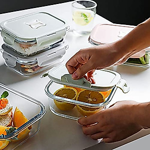 GAGALU Metal Lunch Box Divided Glass Fresh Keeping Box for Family, Two Compartments,with Seal Locking Lids