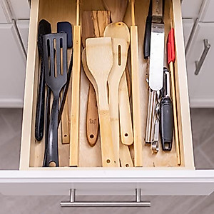 Fabsome Drawer Divider 4 Pack, Adjustable Bamboo Drawer Organizers for Clothing, Wooden Dresser Drawer Organizer Separator for Clothes, Kitchen, Office, 13.25-16.75 in