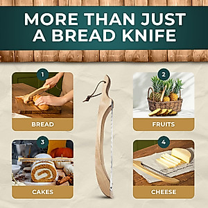 LLOTUS Bread Knife Package Slicer for Sourdough Bread, 16.5" Premium Wooden Bow Design, Premium Stainless Steel Serrated Saw, Cutter for cutting Loaf, Sandwich, Bagels, Homemade Bread & more - Birch