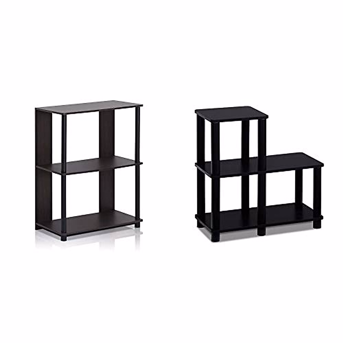 Furinno Jaya Simple Design Bookcase, Walnut & Turn-N-Tube Accent Decorative Shelf, Espresso/Black