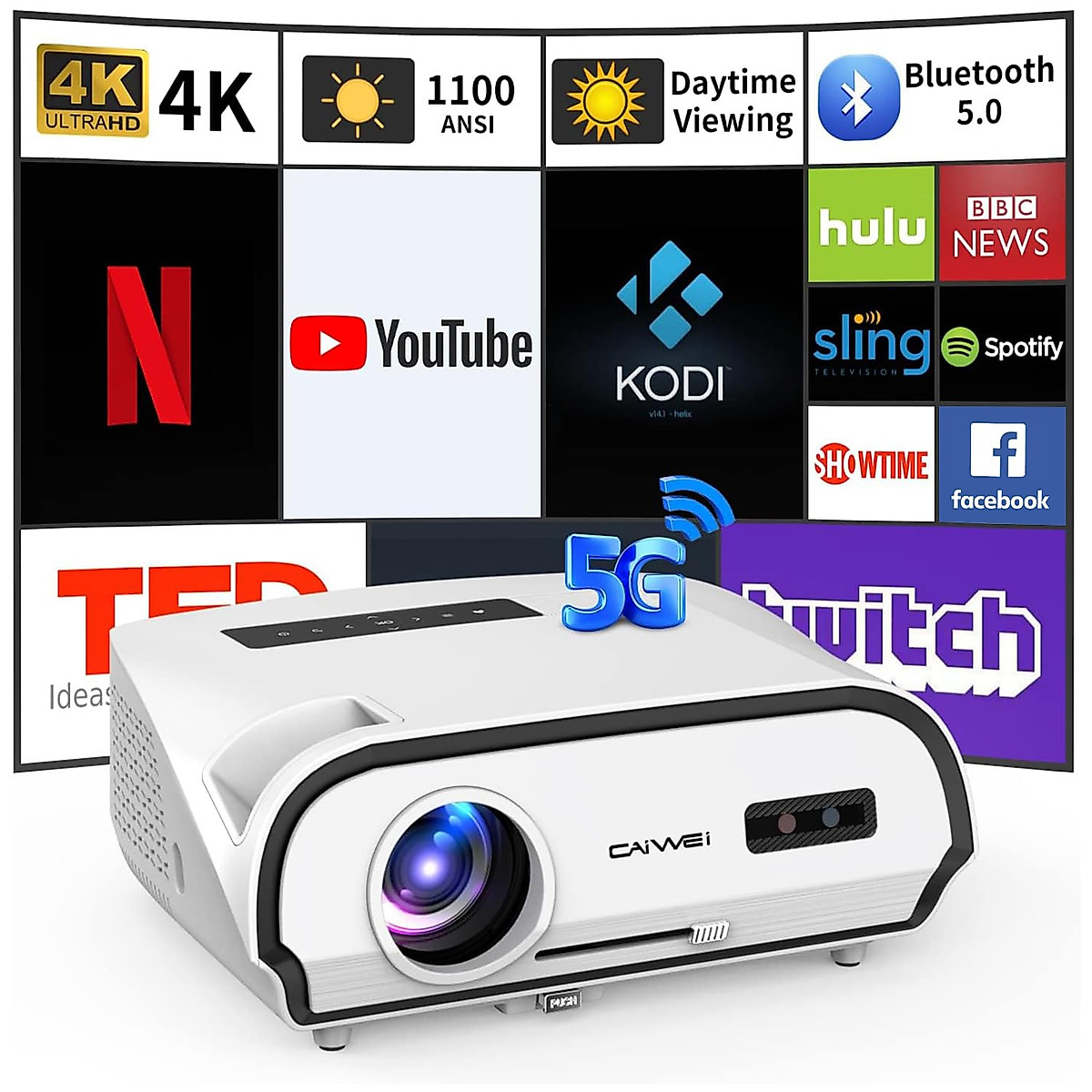 Ultra HD 4K Daytime Projector 14300 High Lumens Outdoor Movie Projector ...