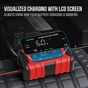 6-Amp Car Battery Charger, 12V Smart Automatic Battery Charger Maintainer Trickle Charger with Temperature Compensation for Car Truck Motorcycle Lawn Mower Boat Marine Lead Acid Batteries