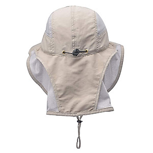 lenikis Unisex Outdoor Activities UV Protecting Sun Hats with Neck Flap Khaki