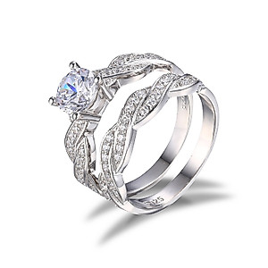 JewelryPalace Wedding Bands Engagement Rings for Women, 14K Gold Plated 925 Sterling Silver Cubic Zirconia Promise Rings for Her, Infinity Anniversary 1.5ct Simulated Diamond Ring Set Size 7