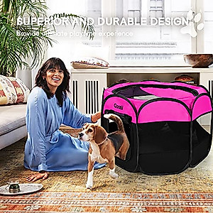 GOOZII Pet Cat Playpen for Indoor Cats Enclosed, Portable Foldable Dog Playpen Outdoor Tent Crate Cage with Zipper Top Cover Door for Kitten Puppy Outside Rv Car Camper (Small Size, Pink)