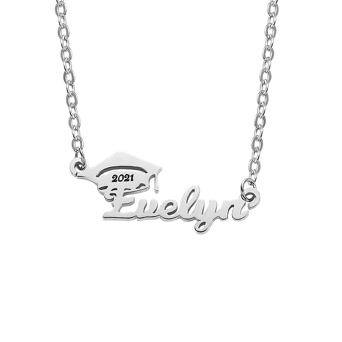 AILIN Personalized Bachelor Cap Name Necklace 925 Sterling Silver/Stainless Steel Custom Engraving Year Pendant Class College University Jewelry 2023 Graduation Gifts For Women Best Friends
