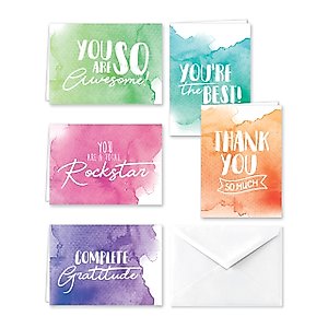 Paper Frenzy Watercolor Appreciation Thank You Note Cards and White Envelopes - 25 pack