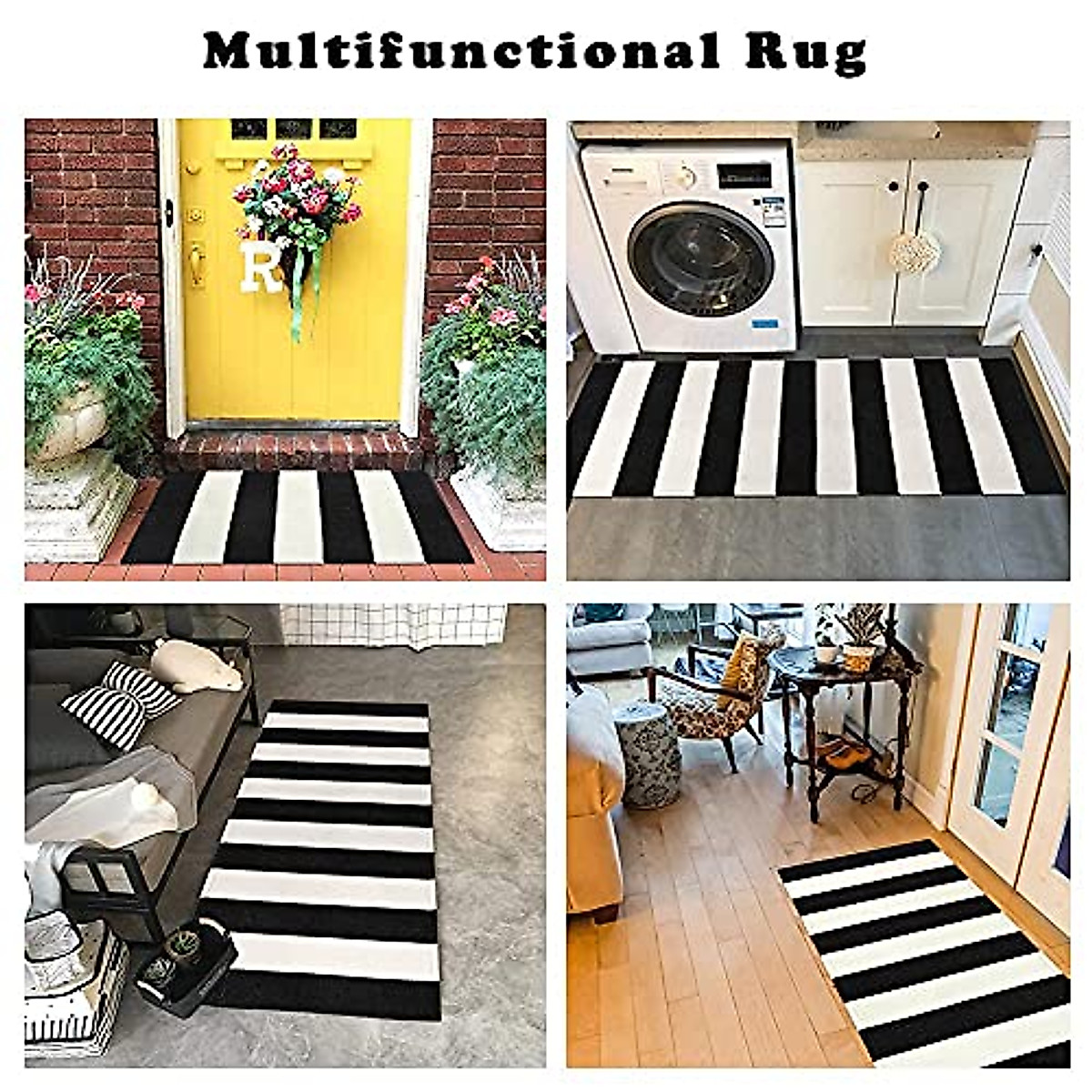 LEEVAN Black and White Rug 2X3, Washable Black Door Mat Cotton Woven Front Porch Rug, Layered Door Mats Outdoor Welcome Indoor Door Mat, Farmhouse Go Away Door Mat Door Mat Indoor Entrance Rug