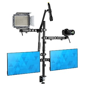 Mount-It! All in One Live Streaming Equipment | 5 Arm Streaming Desk Mount That Holds Dual Monitors, Cameras and Ring Light with Mic | YouTube Setup for Recording and Facebook Live Equipment