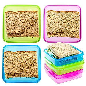 Imperial Home Plastic Sandwich Containers with Lids, Reusable Container, Lunch Box, Food Storage, Meal Prep, Lock Lid, Fridge, Freezer, Dishwasher, & Microwave Safe, BPA Free, Set of 3, Multicolor