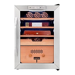 Schmécké 300 Cigar Cooler Humidor with 3 in 1 Precise Cooling, Heating & Humidity Control, Stainless Steel Trim Finish Cabinet, Spanish Cedar Wood Shelves and Drawer with Built in Digital Hygrometer