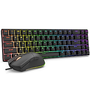RK ROYAL KLUDGE RK71 Wireless/Wired Mechanical Keyboard and 7200 DPI Gaming Mouse, 71 Keys RGB Red Switch Hot Swappable Compact Gaming Keyboard for Win/Mac
