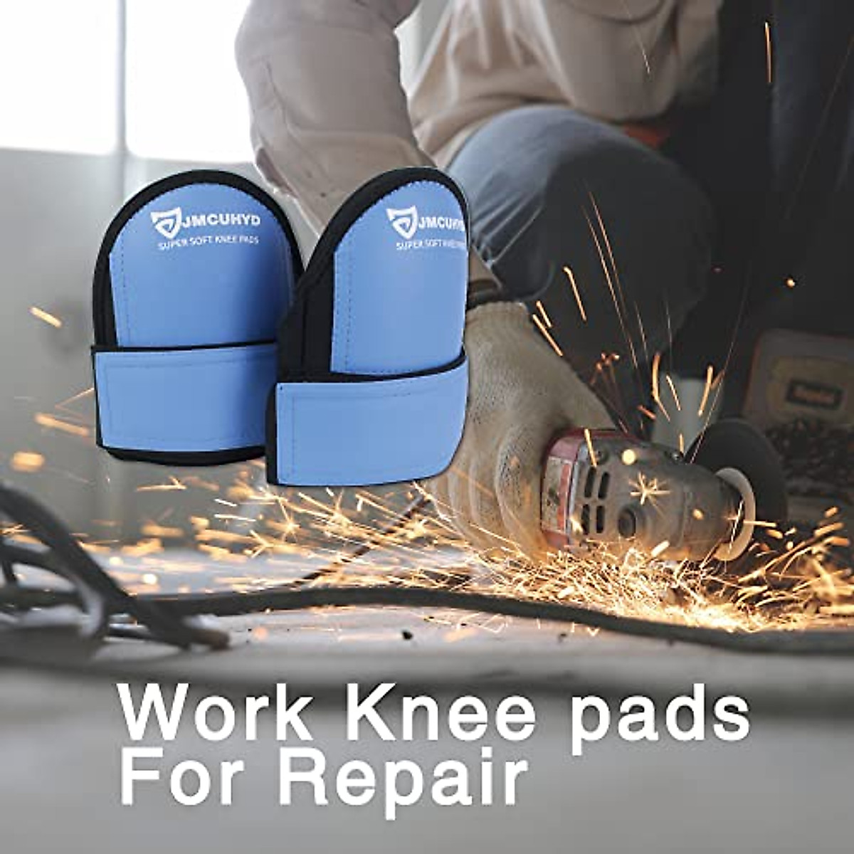 JMCUHYD Work Knee Pads For Men Construction - Soft Foam Leather Knee pad -Waterproof, Comfortable Extra Wide Strap -Anti Slip Knee Supporter Garden, Floor, Roof, Repair Work Kneepads for Adult
