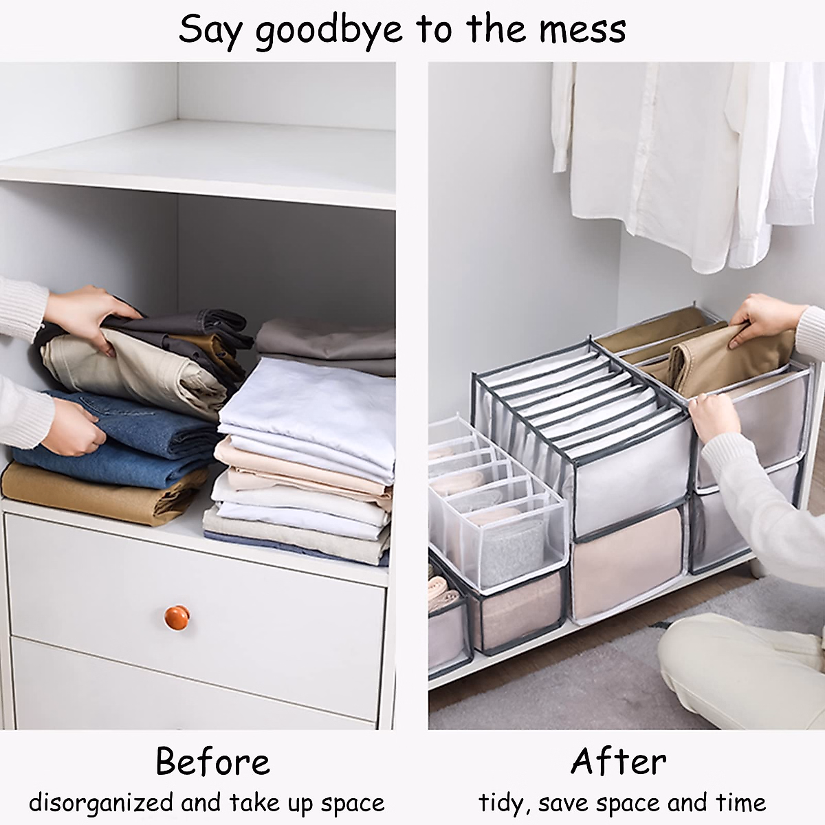 DOUBLE 2 C 3 Pcs Washable Wardrobe Clothes Organizers, 7 Grids Foldable Visible Closet Organizer, Mesh Drawer Separation Storage Box for Jeans, Legging, T-shirt, Baby Kids Clothes