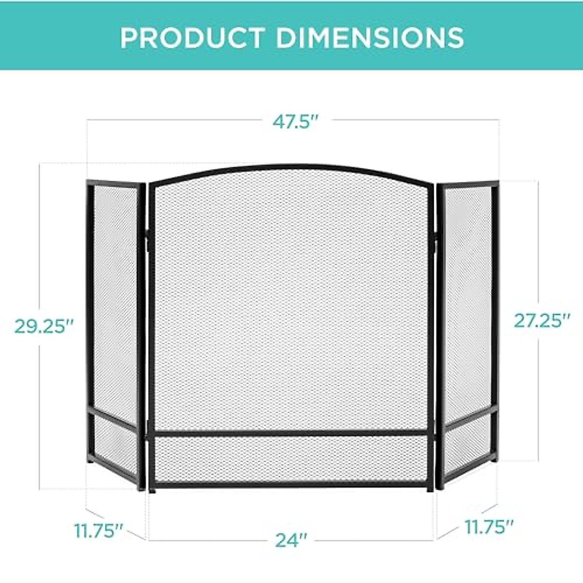 Best Choice Products 47.5x27.25in 3-Panel Simple Steel Mesh Fireplace Screen, Fire Spark Guard Grate for Living Room Home Decor w/Rustic Worn Finish - Black
