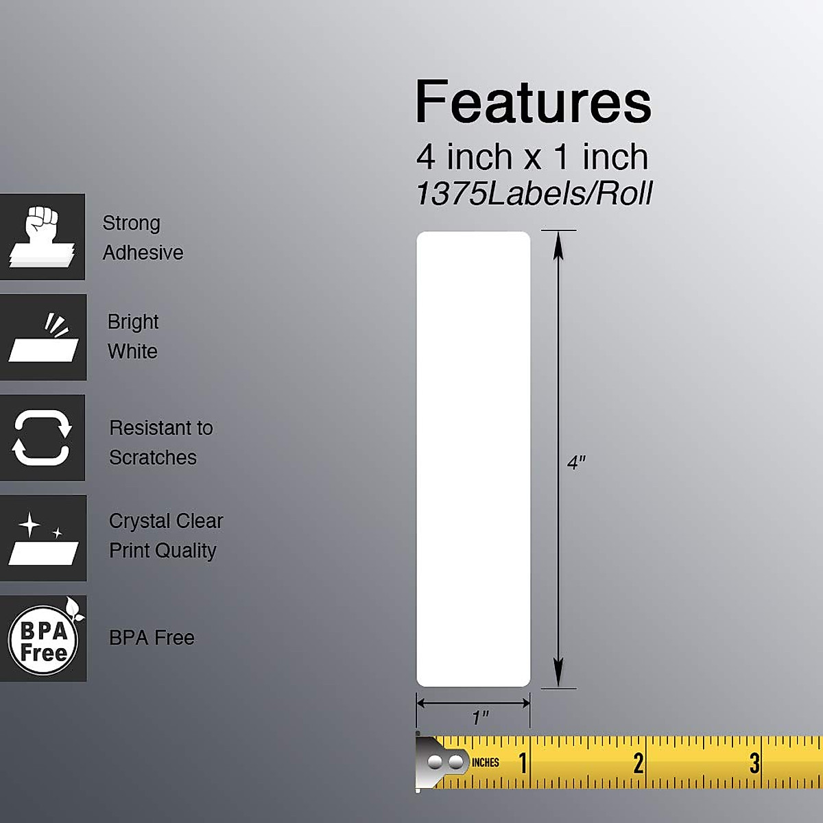 BETCKEY - 4" x 1" (102 mm x 25 mm) Multipurpose Labels Compatible with Zebra & Rollo Label Printer,Premium Adhesive & Perforated [2 Rolls, 2750 Labels]