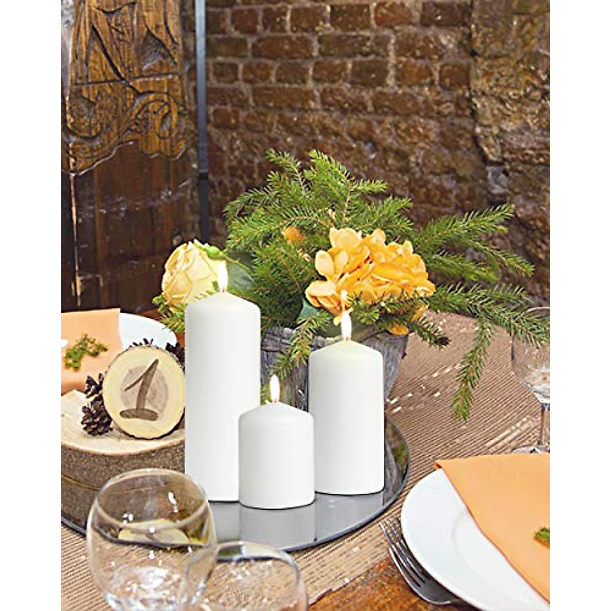 Cone Top Pillar Candles by Bask - Set of 3-3" x 4", 6", and 8" Dripless Unscented Candles in White for Home Decor, Relaxation & All Occasions