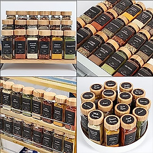 SZUAH 24pcs 4oz Spice Jars with Bamboo Lids, Spice Jars with Labels, Glass Spice Container with Shaker Lids, Funnel, Chalk Pen and Brush